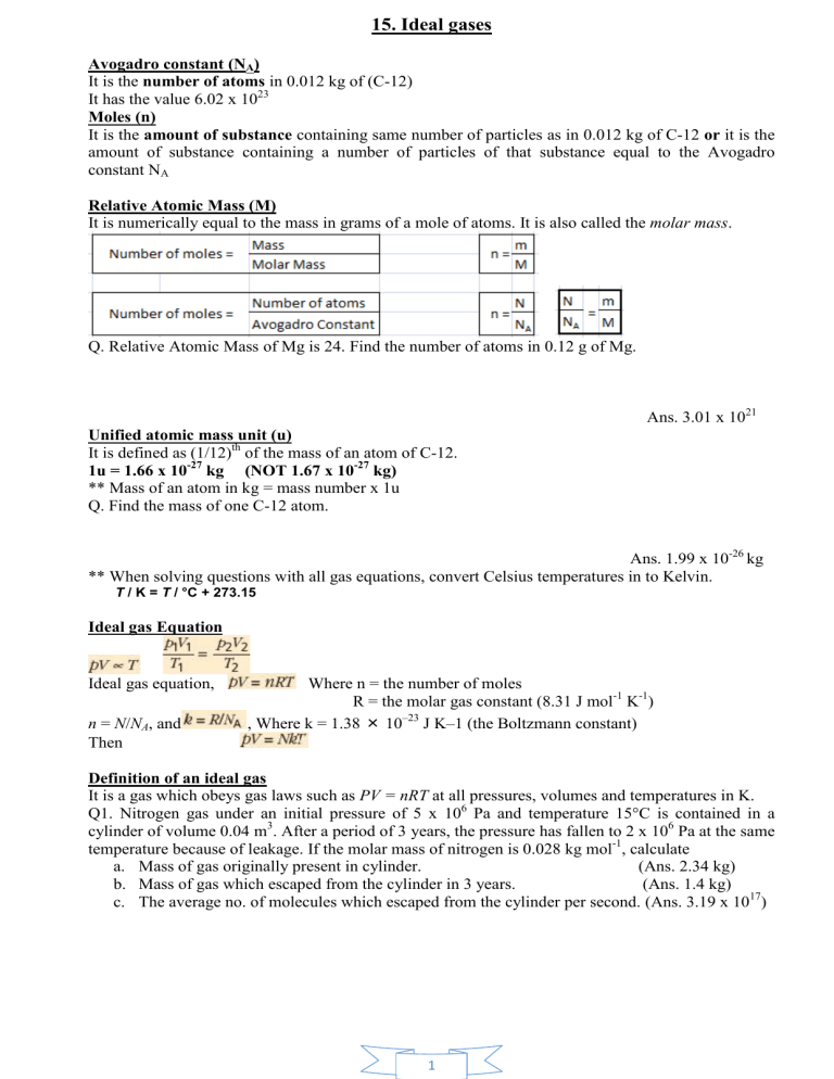 Ideal Gases: Equations, Problems & Kinetic Theory