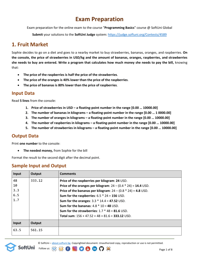 Programming Basics Exam Prep: Practice Problems