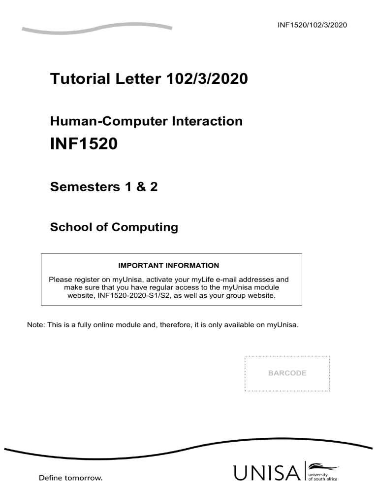 INF1520 Human-Computer Interaction Tutorial Letter