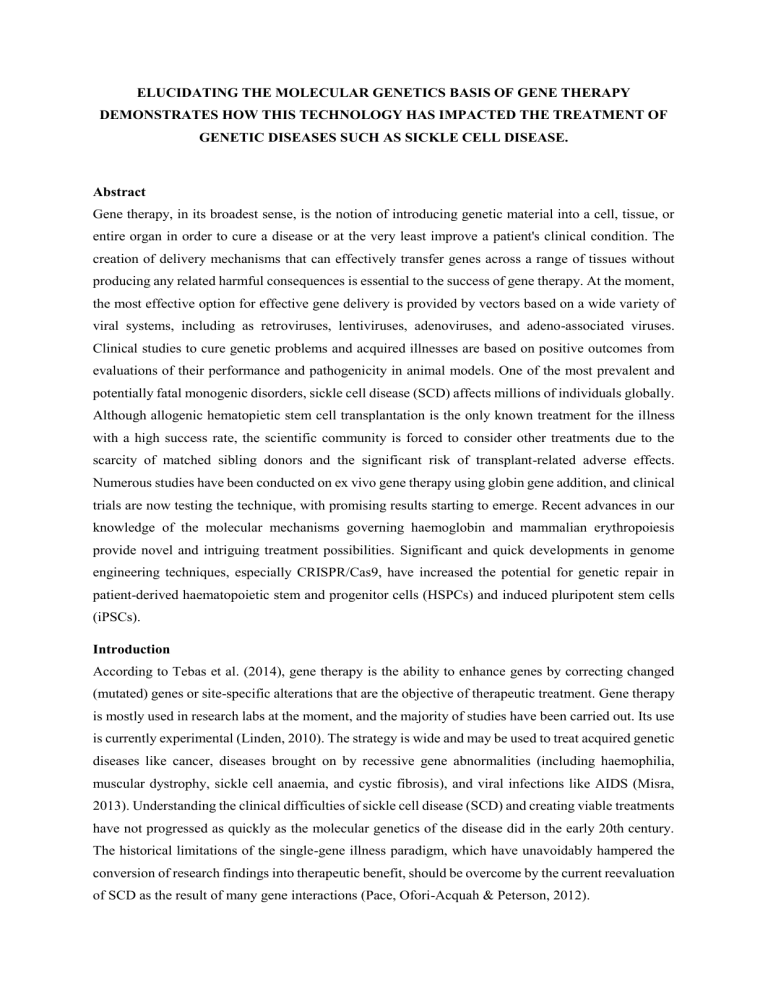 Gene Therapy for Sickle Cell Disease: Molecular Genetics
