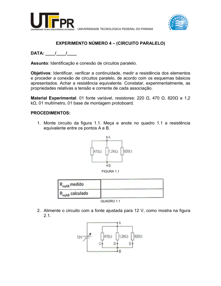 Experimento Circuito Paralelo: Guia Lab UTFPR