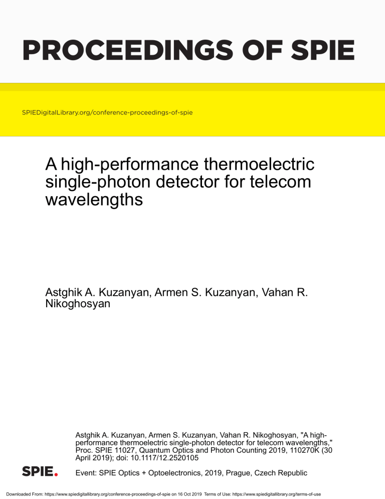 Thermoelectric Single-Photon Detector for Telecom Wavelengths