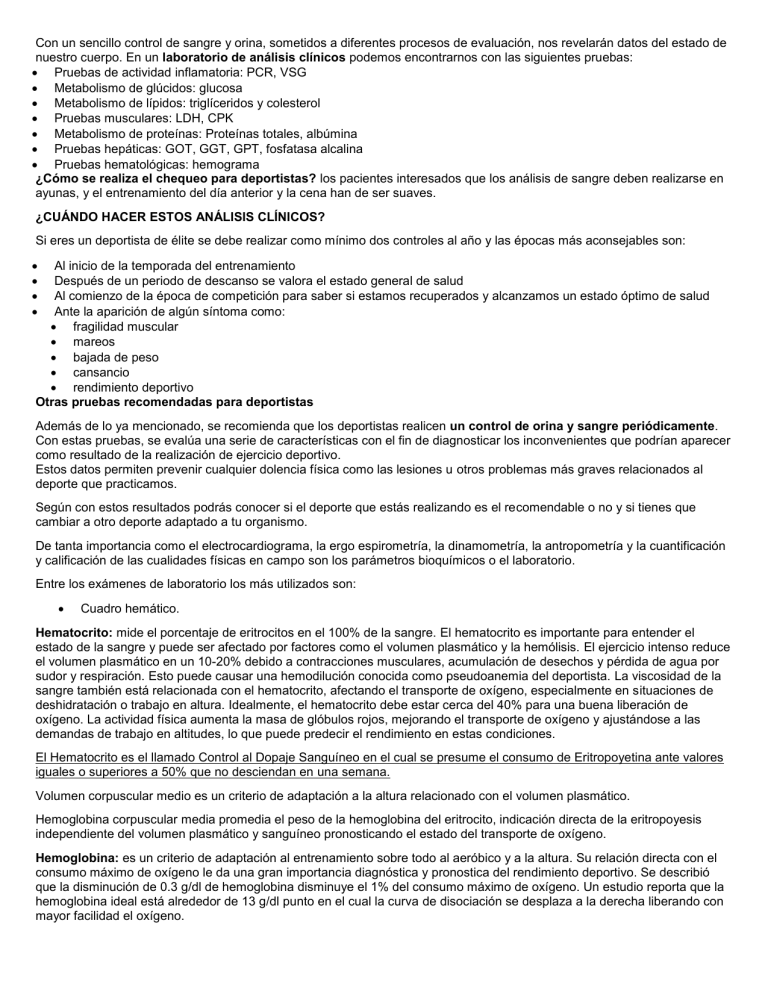 Pruebas Clínicas para Deportistas: Análisis de Sangre y Orina