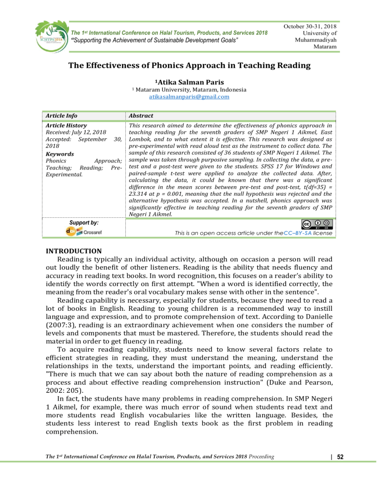 Phonics Approach Effectiveness in Teaching Reading