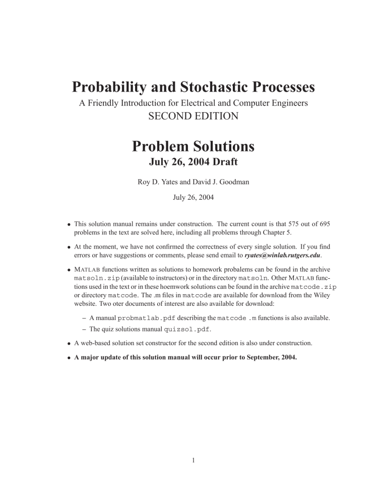 Probability & Stochastic Processes Solutions Manual