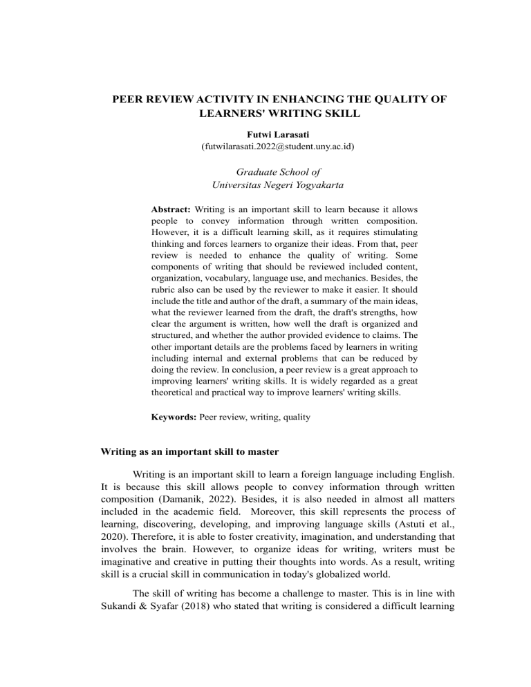 Peer Review & Writing Quality: Enhancing Learner Skills