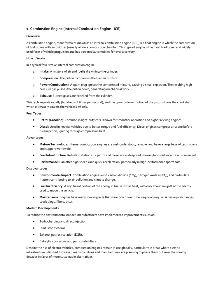 Engine Types: Combustion, Hybrid, Electric, Hydrogen