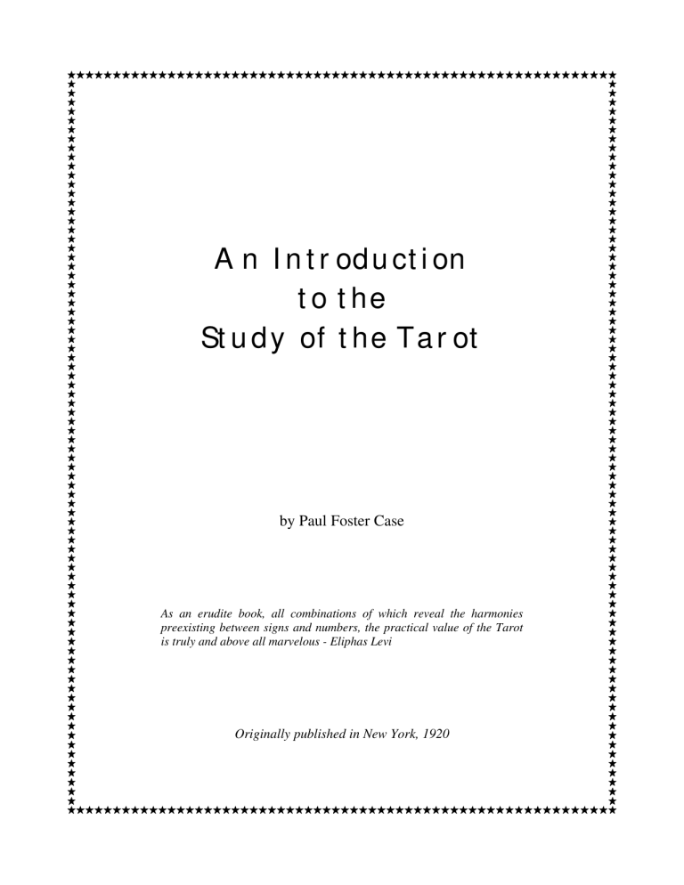 Introduction to the Study of the Tarot by Paul Foster Case