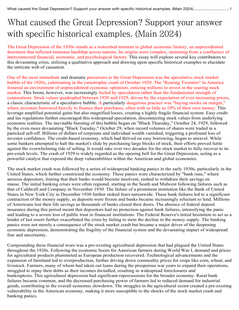Causes of the Great Depression: Historical Analysis