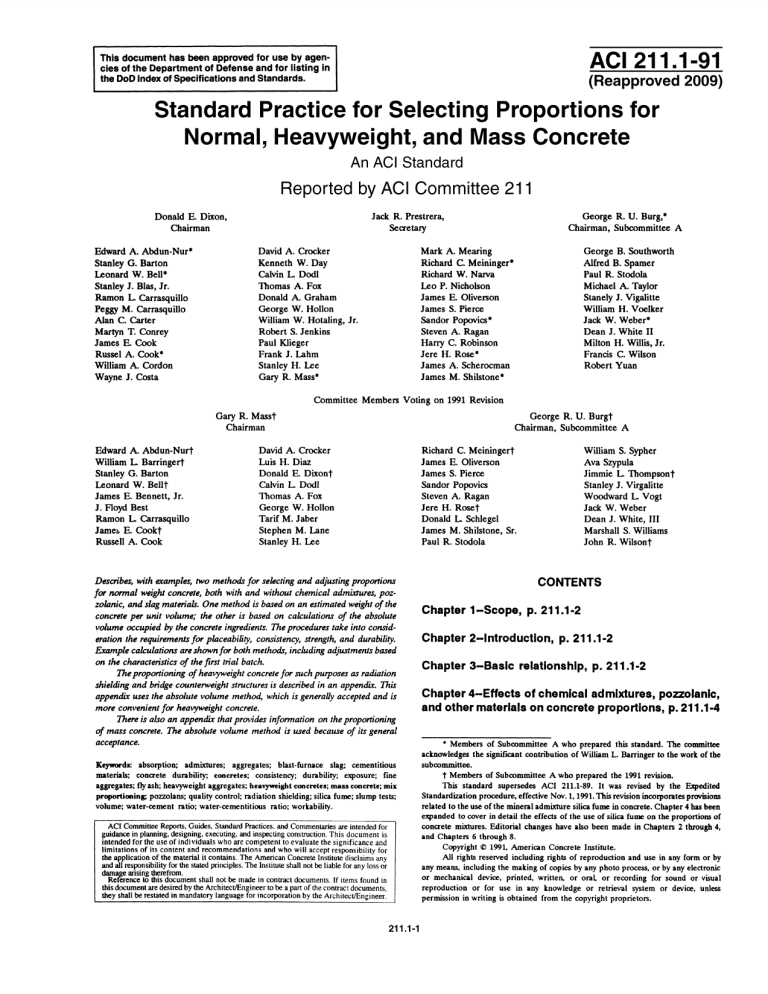 ACI 211.1-91: Concrete Mix Proportioning Standard