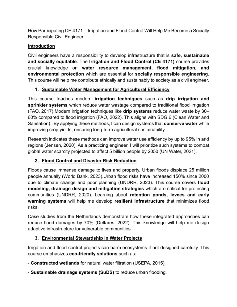 Irrigation & Flood Control: Socially Responsible Engineering