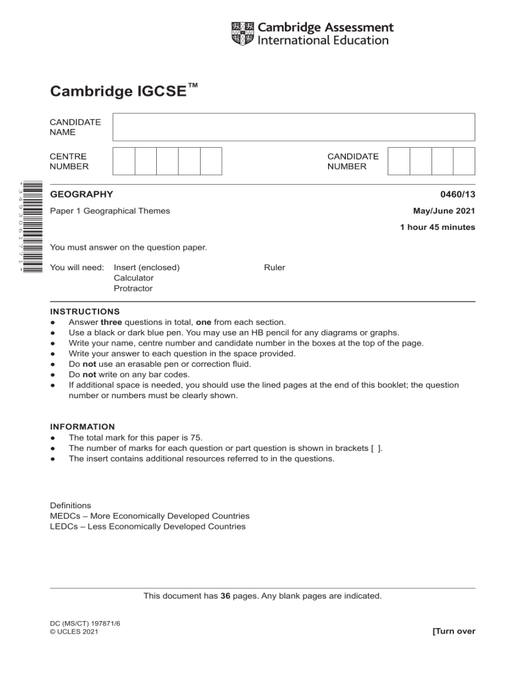 IGCSE Geography Exam Paper: Population & Development