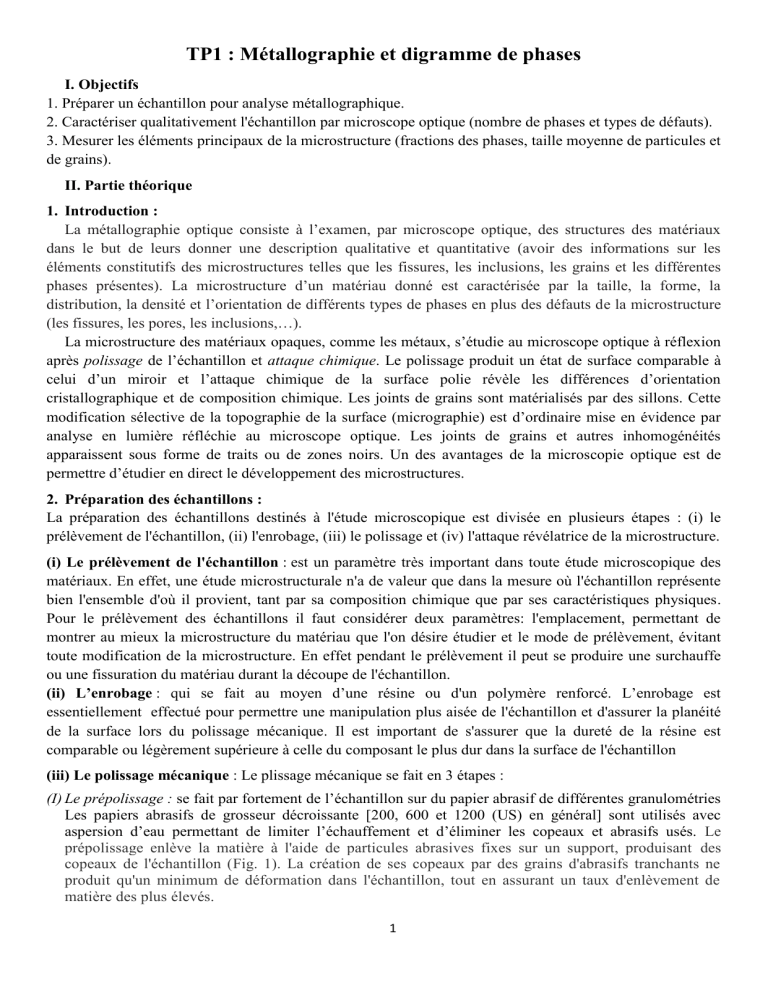 Métallographie & Diagrammes de phases - Protocole