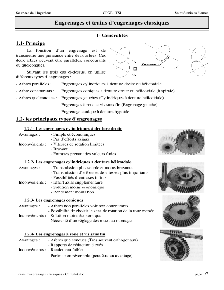 Cours - Trains d'engrenages classiques