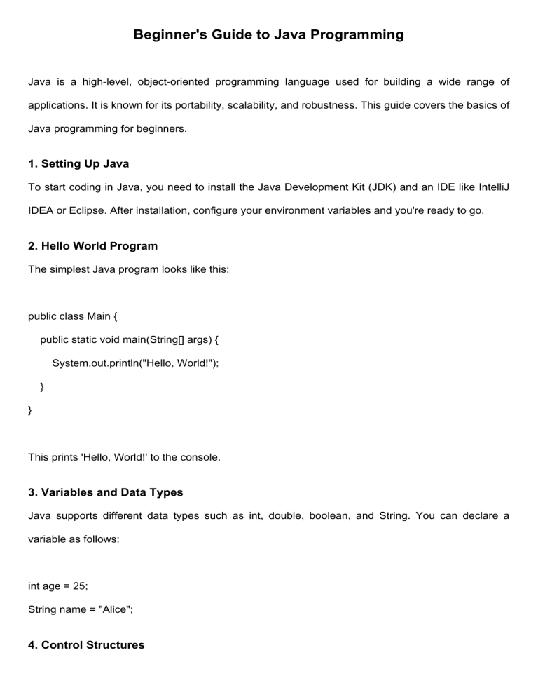 Java Programming: A Beginner's Guide Java Programming: A Beginner's Guide