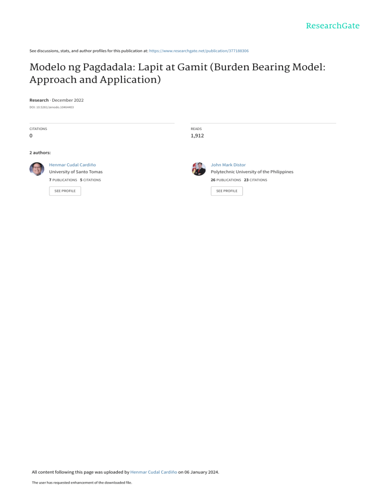 Burden Bearing Model: Approach & Application in Filipino Psychology