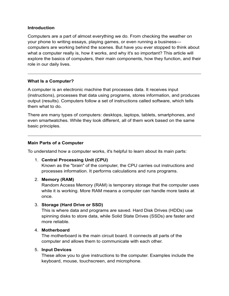 Computer Basics: Components, Software, and Applications
