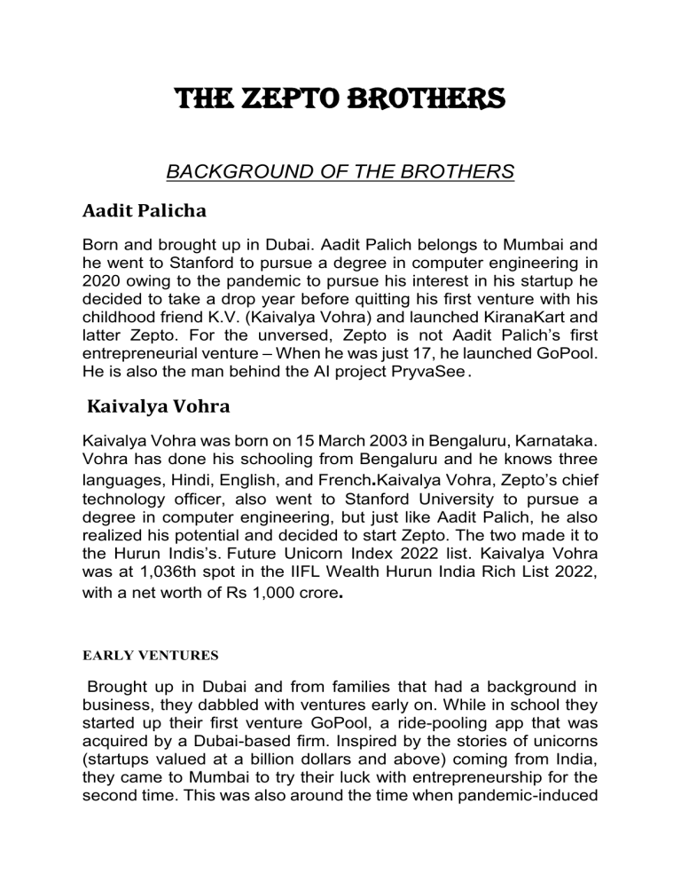 Zepto Brothers: The Story of Aadit Palicha and Kaivalya Vohra