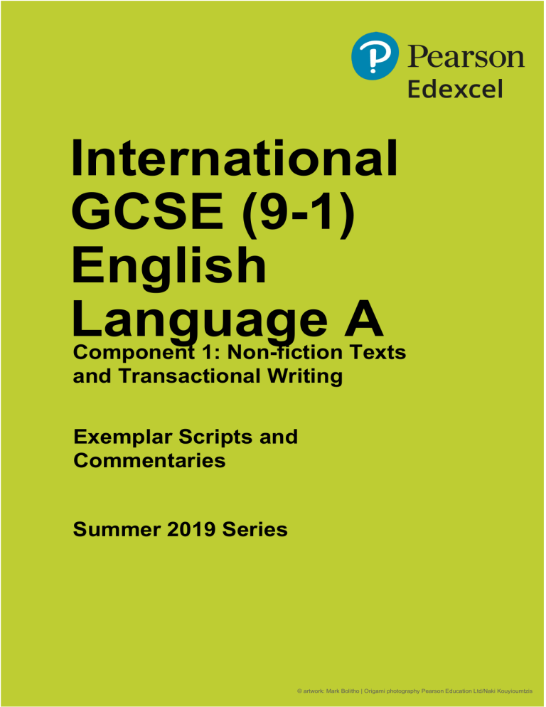 IGCSE English Language Exemplar Scripts & Commentaries