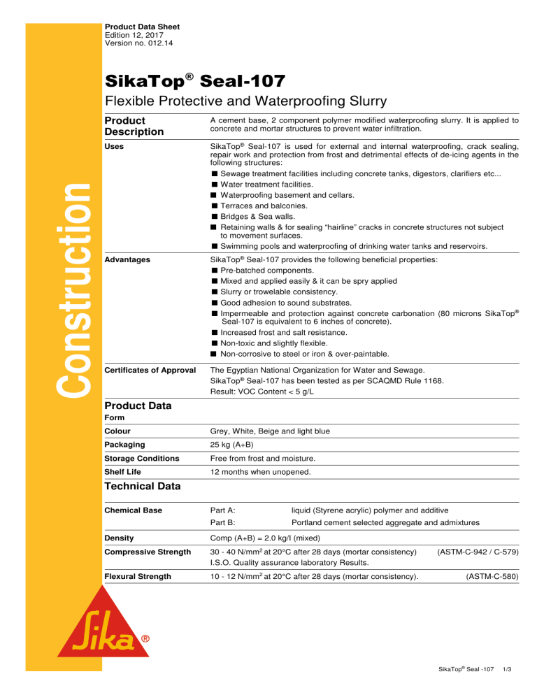 SikaTop® Seal-107: Waterproofing Slurry Product Data Sheet