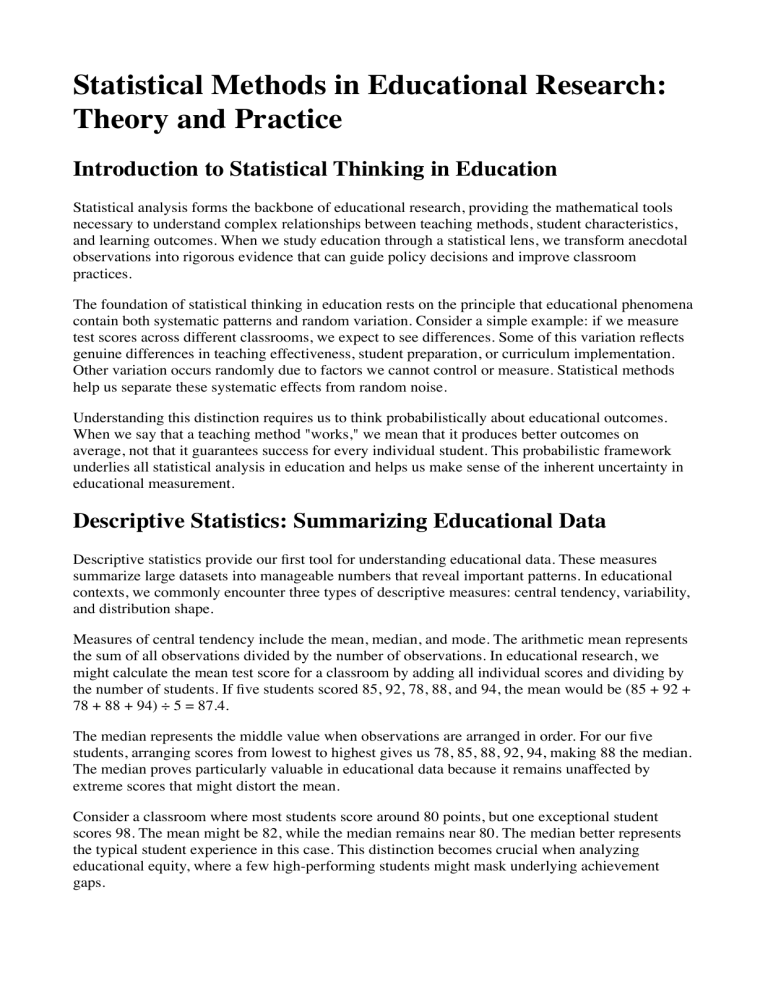 Statistical Methods in Educational Research: Theory & Practice