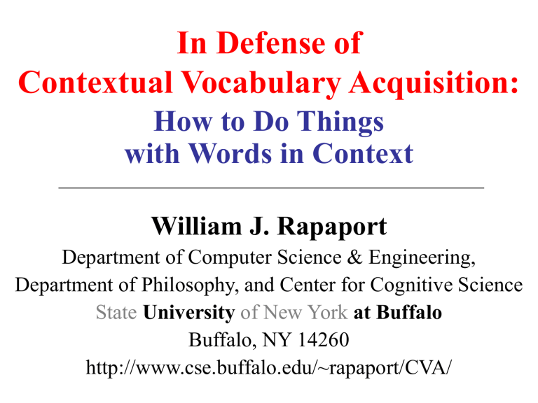 Contextual Vocabulary Acquisition: A Defense