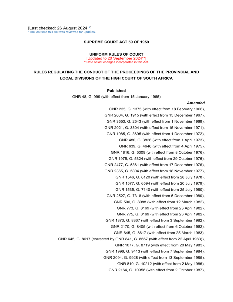 High Court Rules of South Africa - Updated 2024