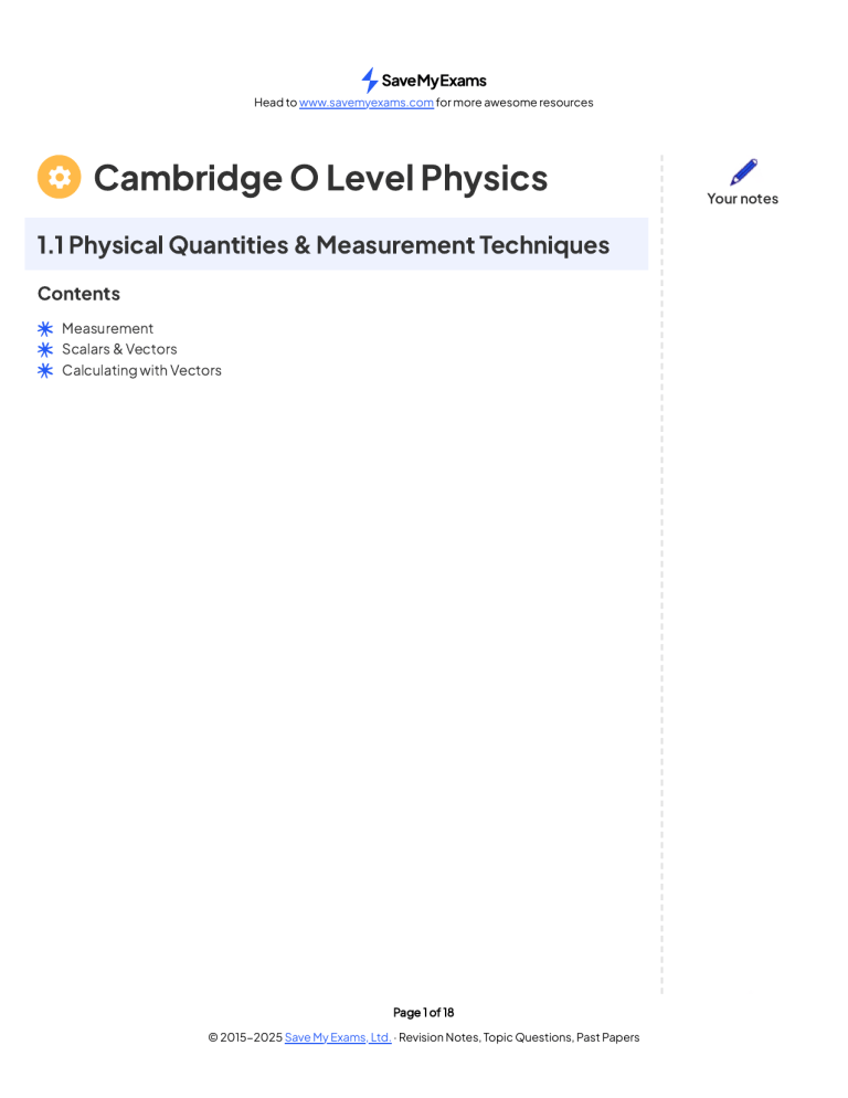 O Level Physics: Physical Quantities & Measurement Revision