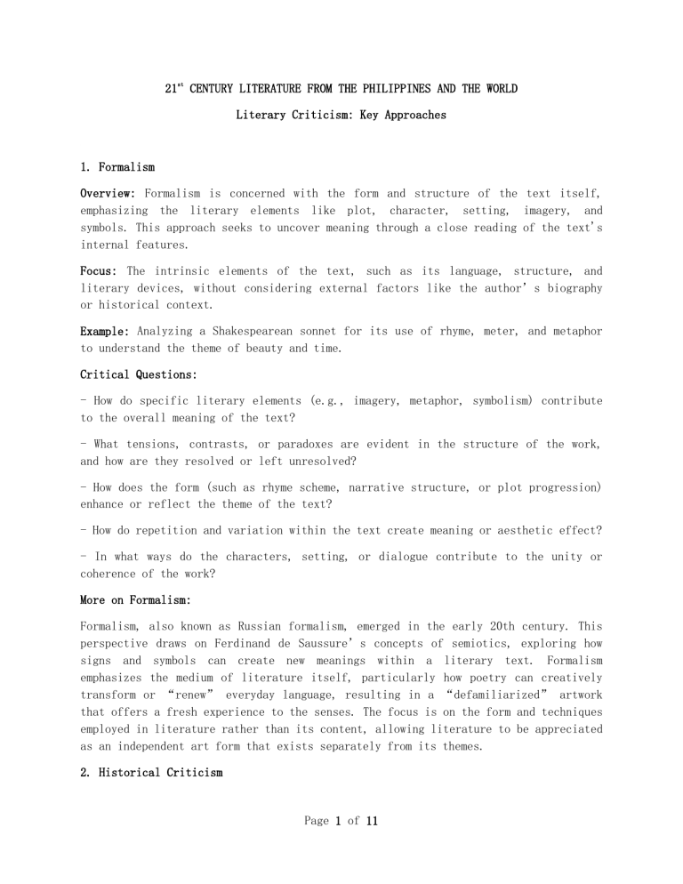 Literary Criticism Approaches: Formalism, Historical, & More