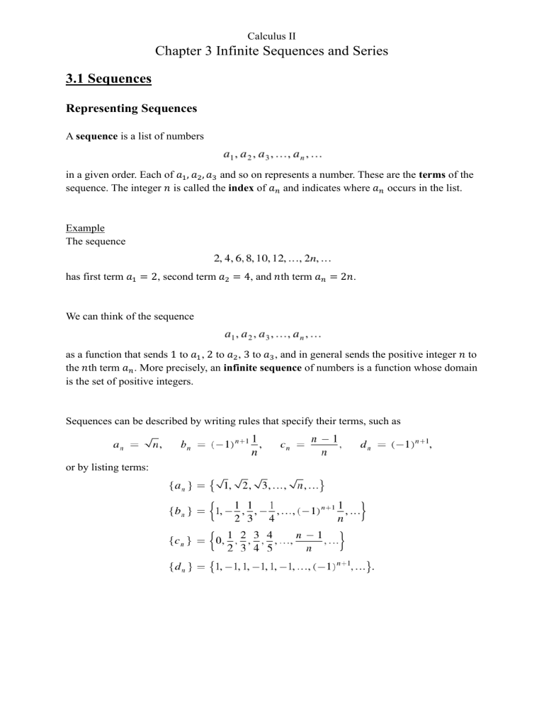 Calculus II: Infinite Sequences and Series - Lecture Notes