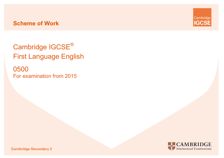 Cambridge IGCSE First Language English Scheme of Work