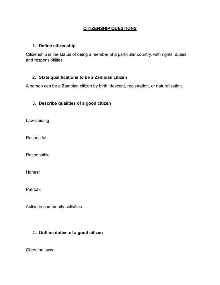 Citizenship Q&A: Rights, Duties, and Responsibilities