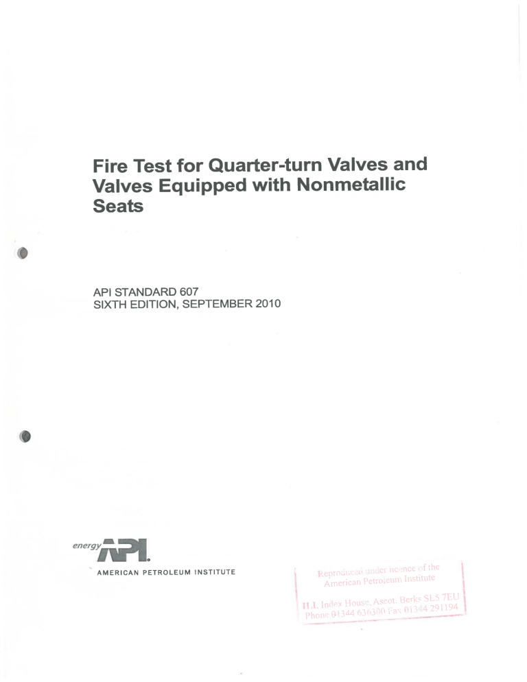 API 607 Fire Test Standard for Valves