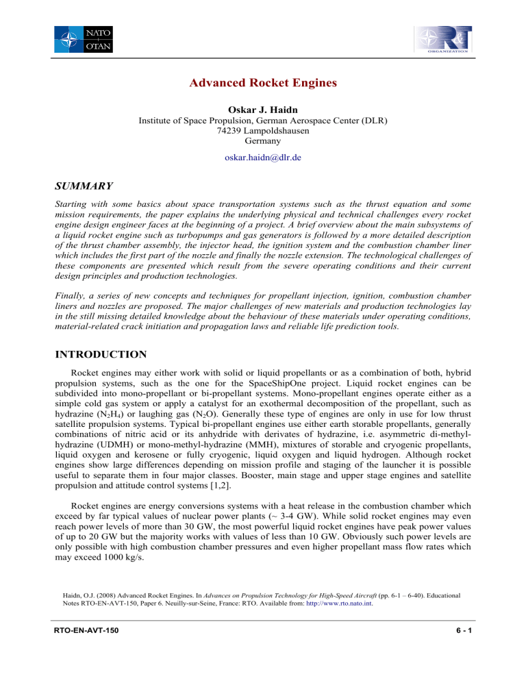 Advanced Rocket Engines: Propulsion Technology