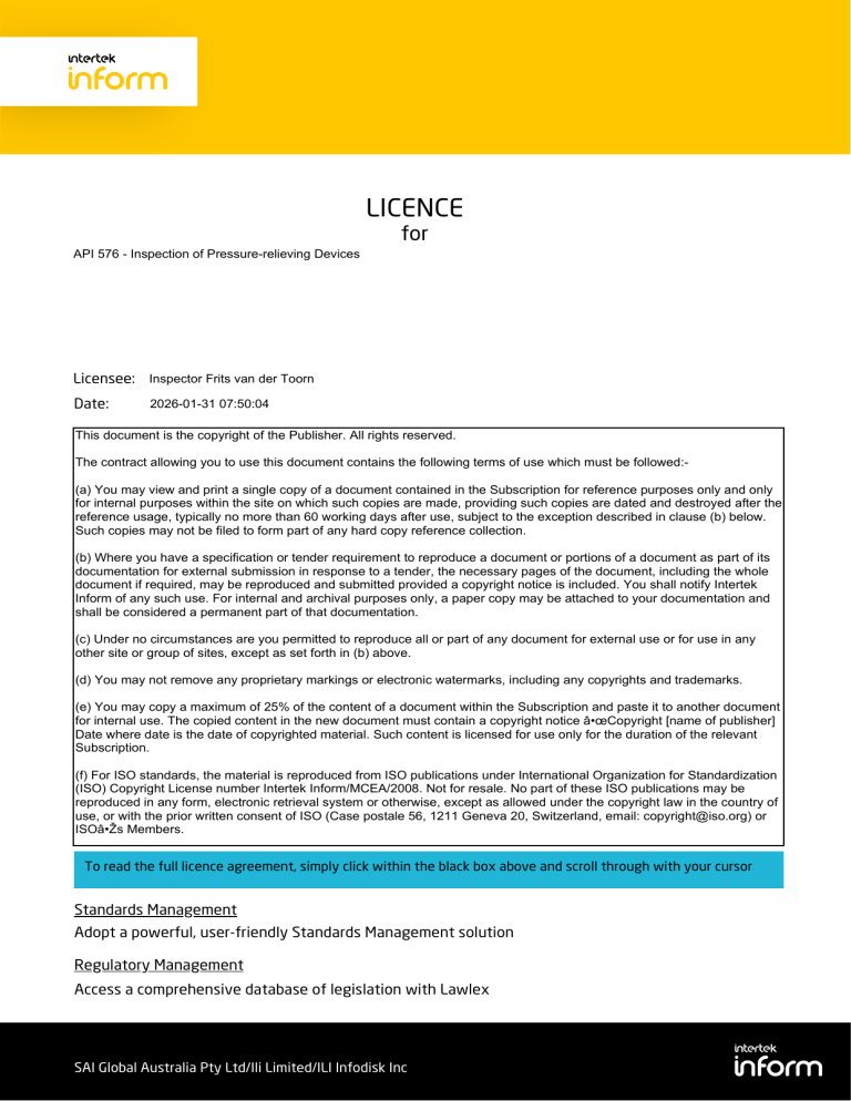 API 576: Inspection of Pressure-Relieving Devices