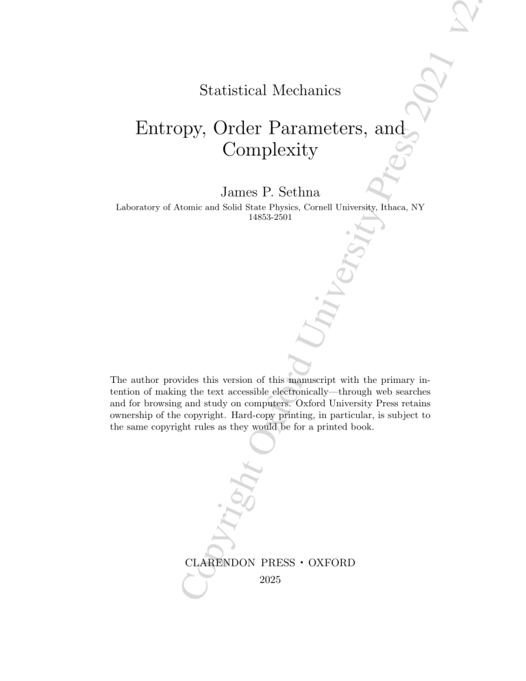 Statistical Mechanics: Entropy, Order, Complexity