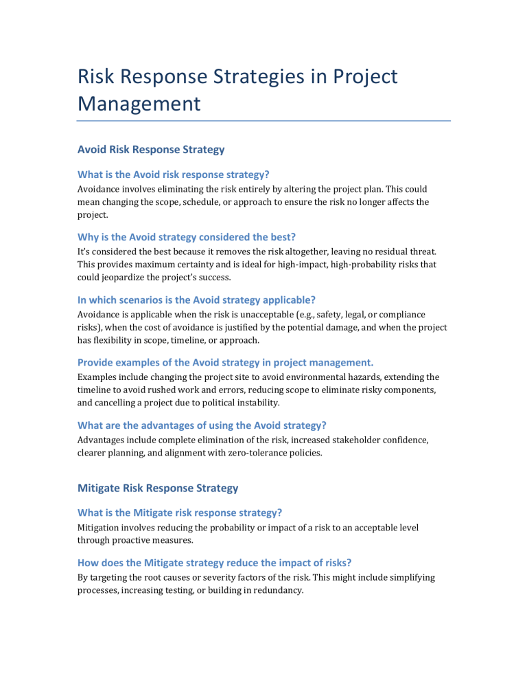 Risk Response Strategies in Project Management