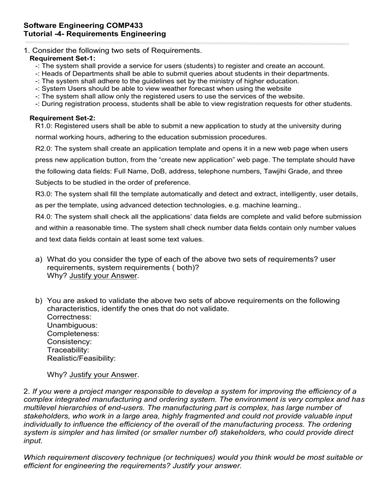 Requirements Engineering Tutorial - Software Engineering