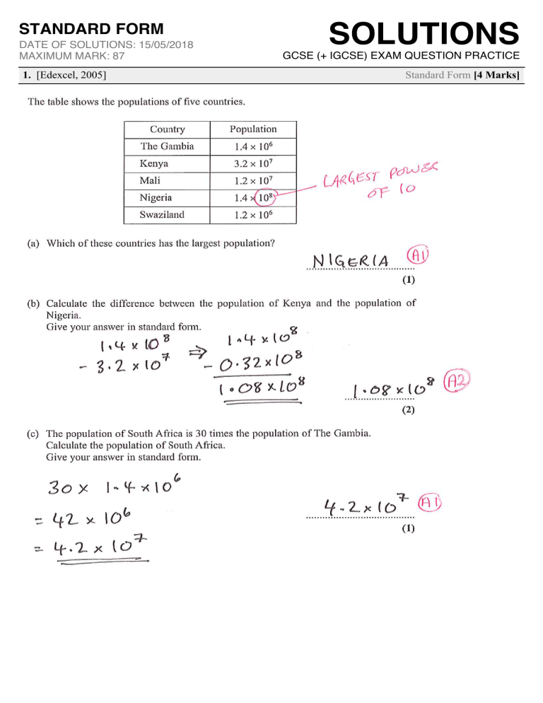 Standard Form GCSE/IGCSE Exam Questions & Solutions