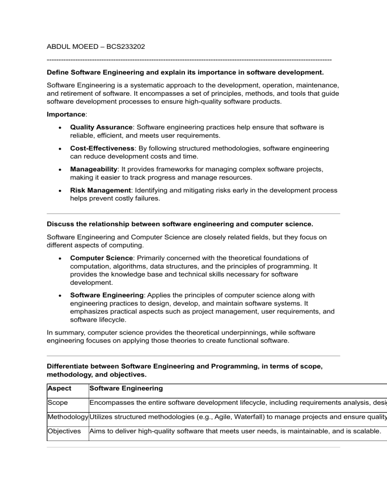 Software Engineering Principles & SDLC: Assignment