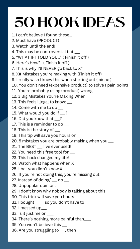 50 Hook Ideas: Content Creation Guide