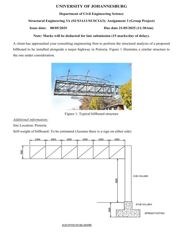 Billboard Structural Analysis Assignment - University of Johannesburg