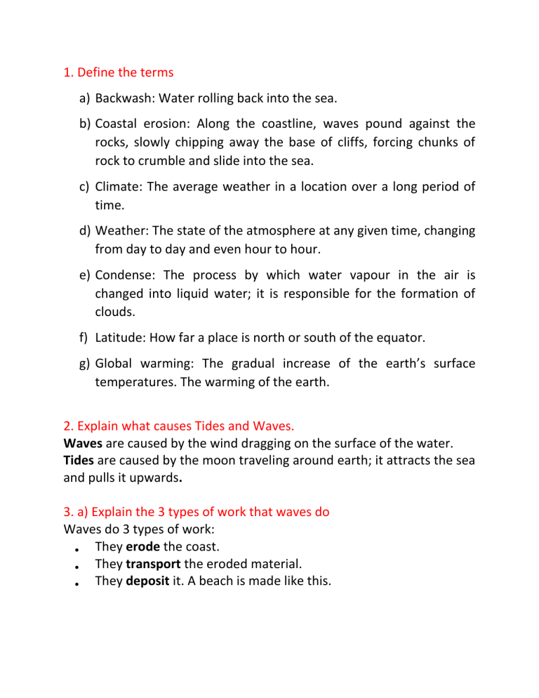 Geography Worksheet: Coastal Erosion, Climate Change & Cyclones