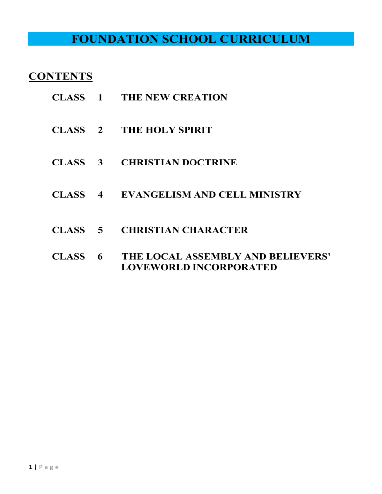 Christ Embassy Foundation School Curriculum