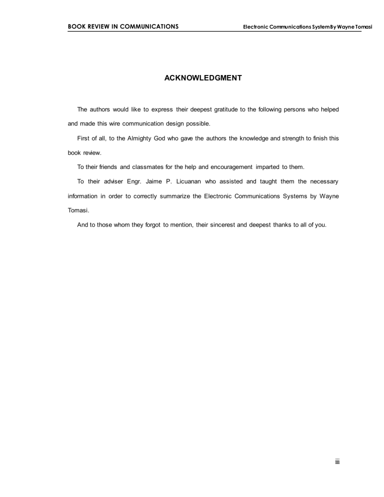 Book review Electronic Communication Systems by Wayne Tomasi