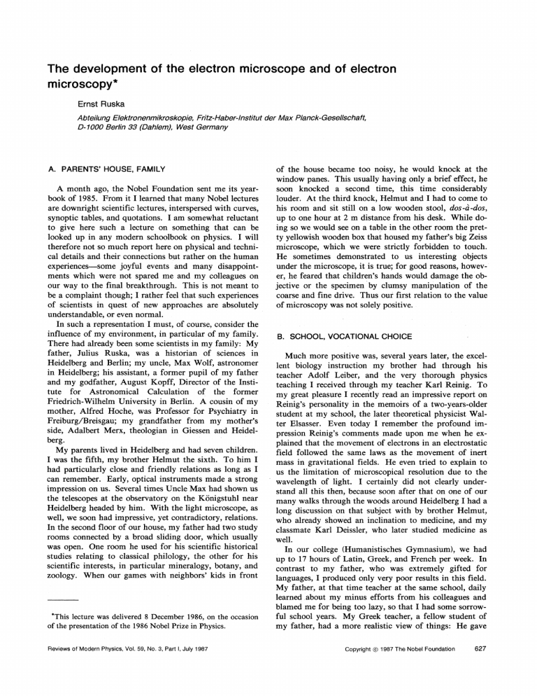 Electron Microscope Development: Ernst Ruska's Nobel Lecture