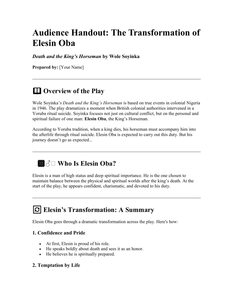 Elesin Oba: Transformation in Death and the King's Horseman