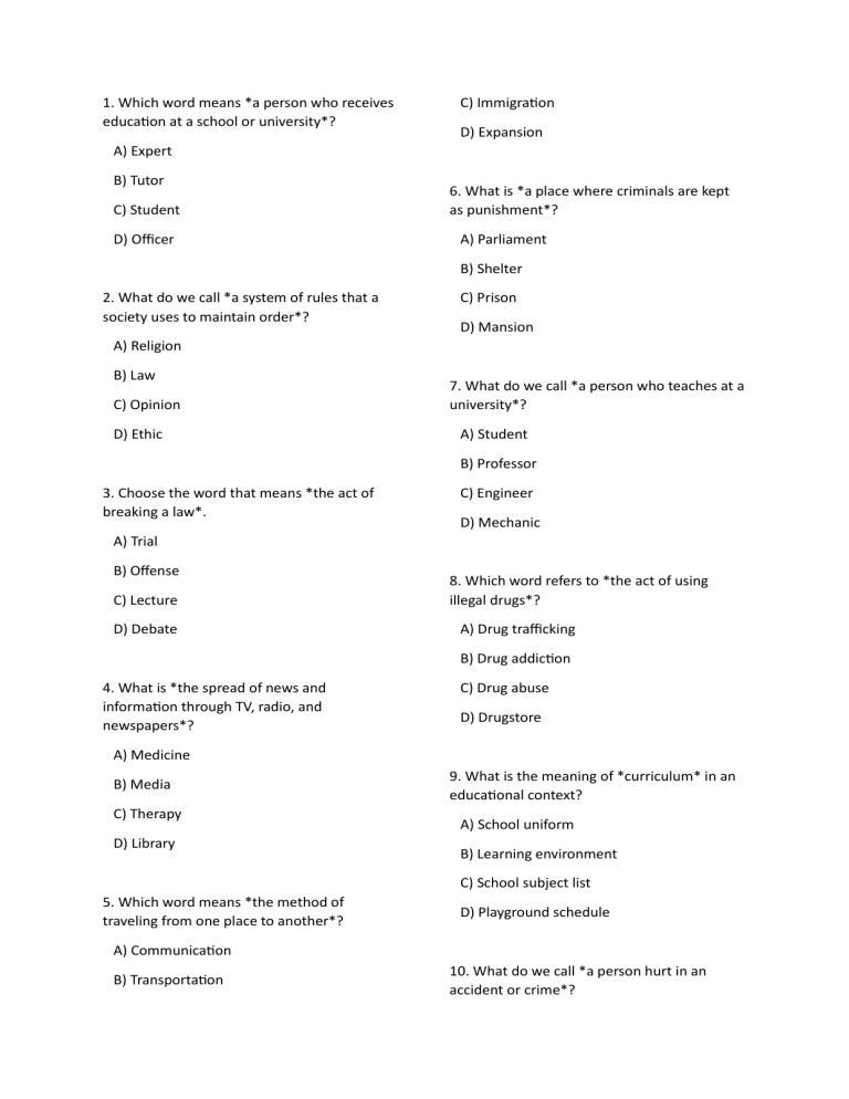 General Knowledge & Vocabulary Test