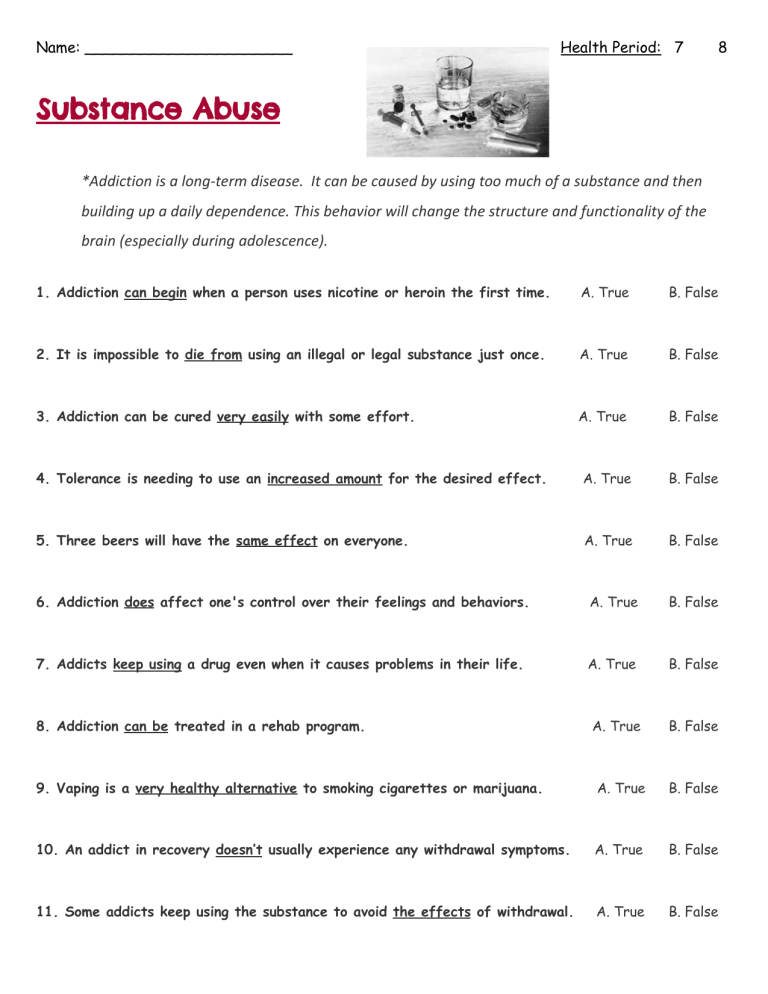 Substance Abuse Quiz: Addiction, Drugs, and Health