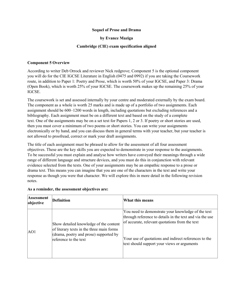 IGCSE Literature Coursework Guide: Prose & Drama
